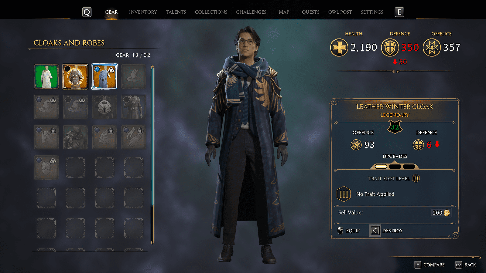 How to get legendary gear and traits in Hogwarts Legacy